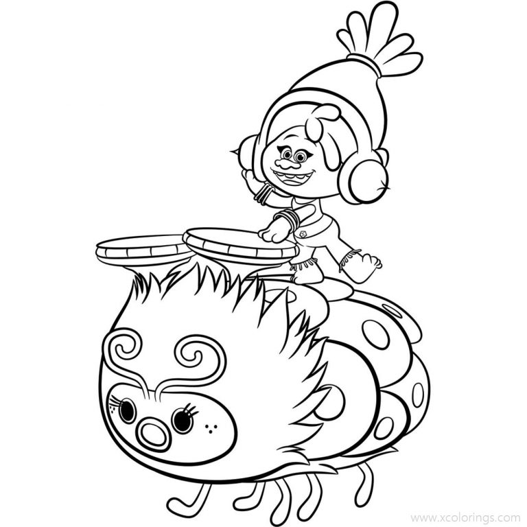 Trolls DJ Suki Coloring Pages Suki is Listening to Music - XColorings.com