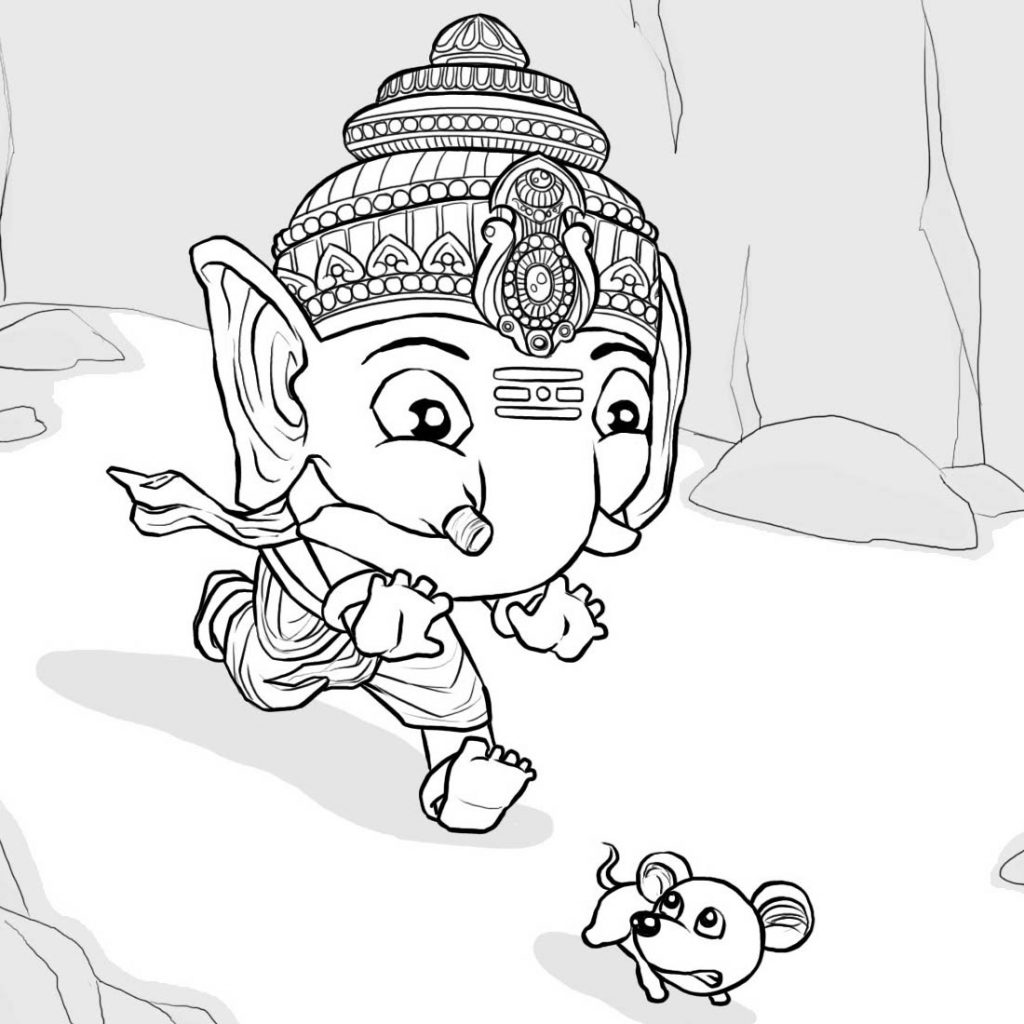 Cartoon Ganesha and Mouse Coloring Pages - XColorings.com