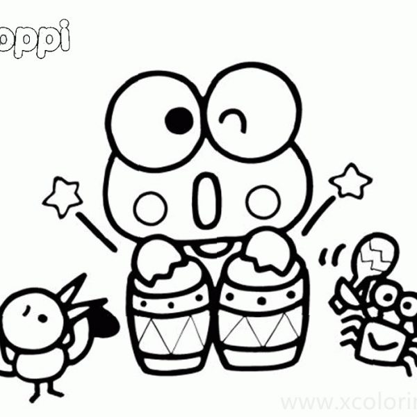 Keroppi Coloring Pages with Hello Kitty and My Melody - XColorings.com